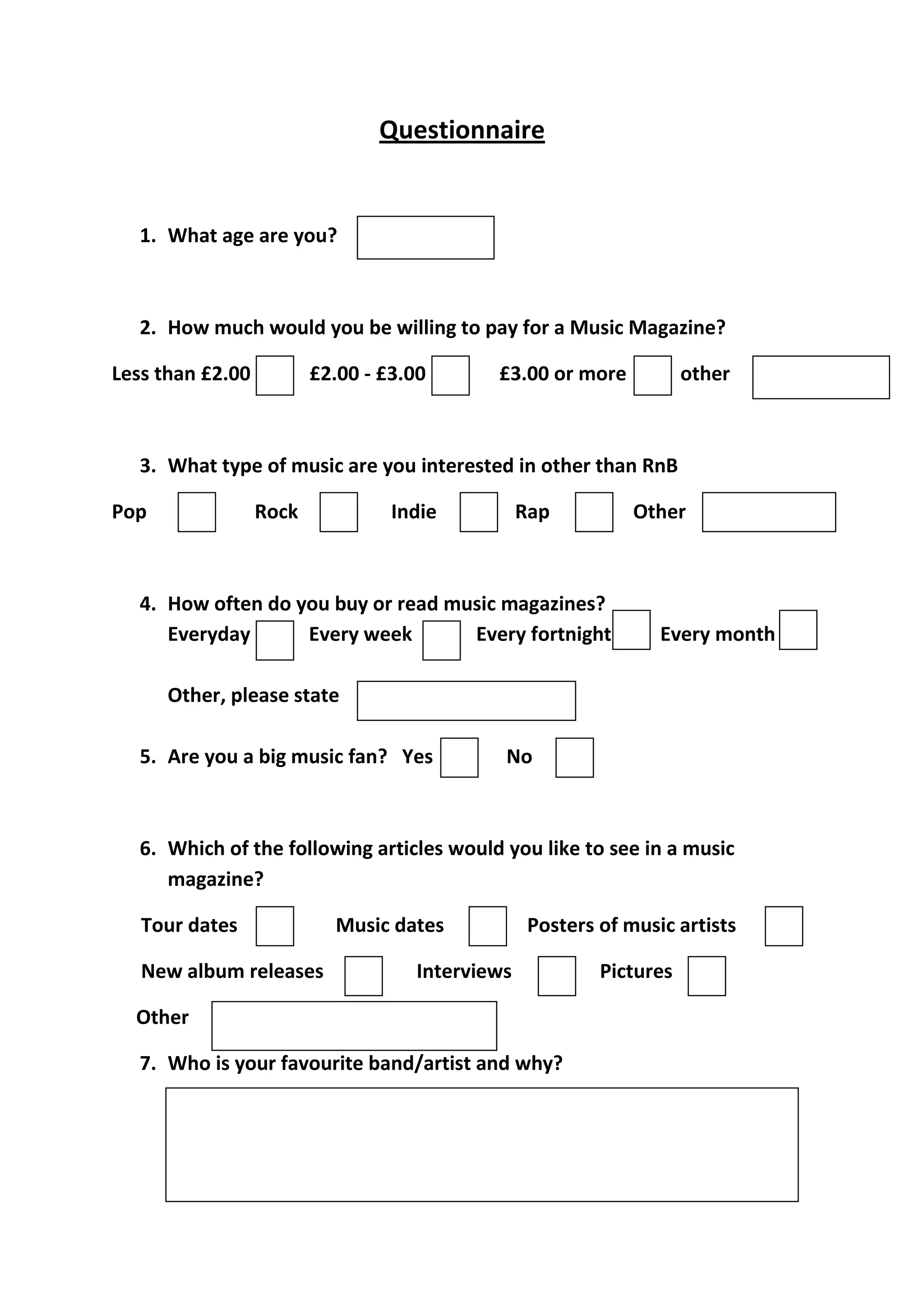Questionnaire for media as | DOCX | Music | Entertainment