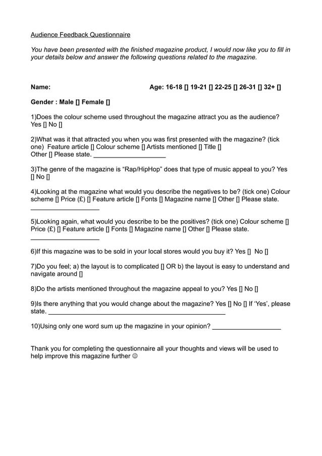 Questionnaire for media studies | ODT | Hobbies & Interests