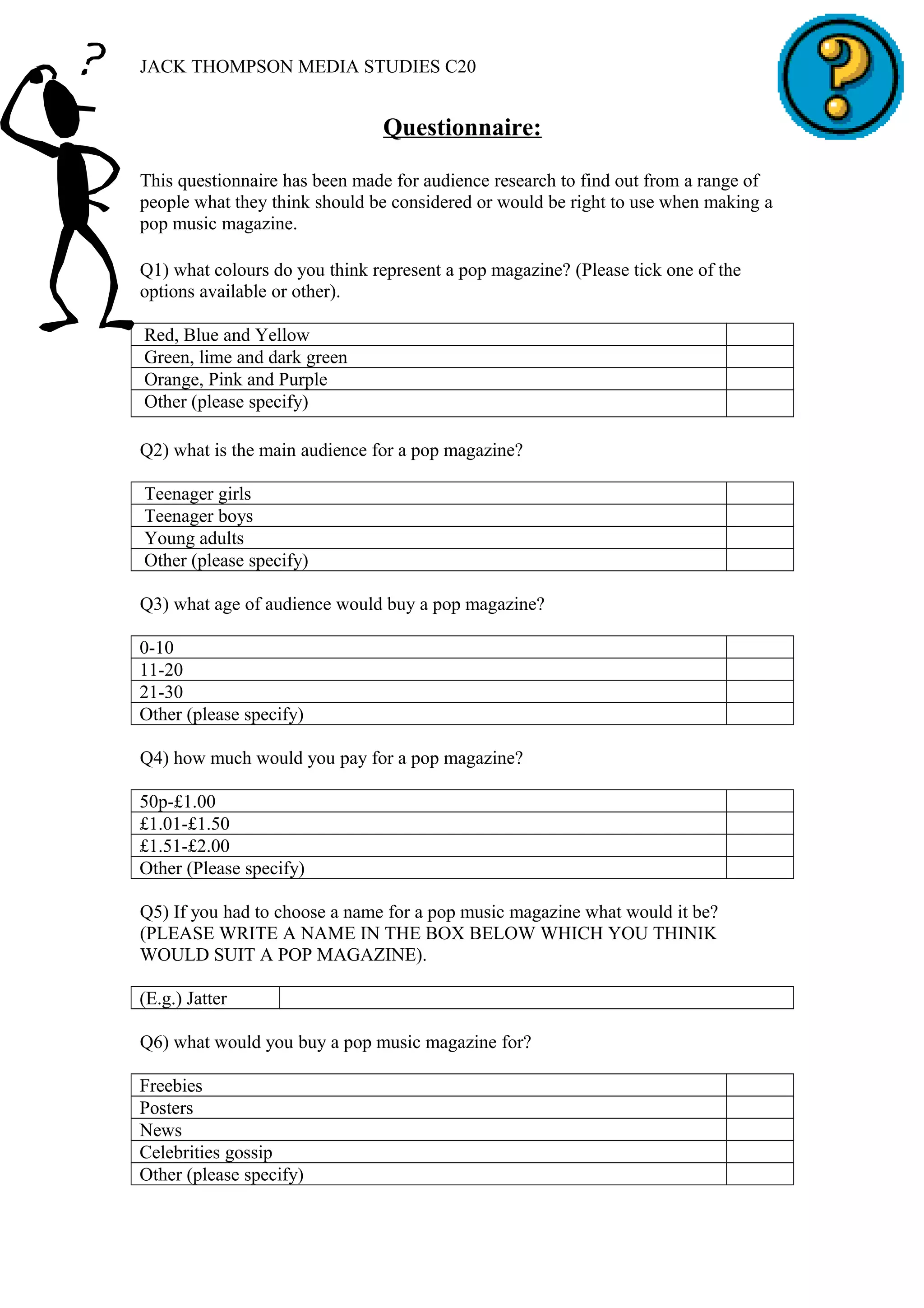 Questionnaire for target audience... | DOC
