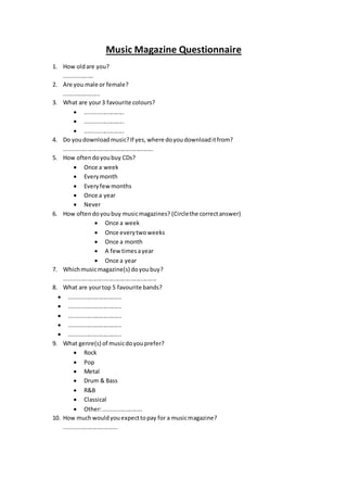 Questionnaire for music magazine | DOCX