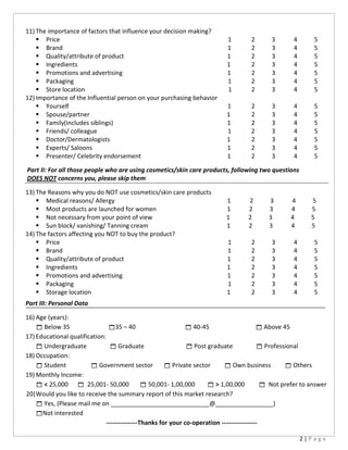 Questionnaire for print | PDF | Skin and Dermatology | Diseases and ...