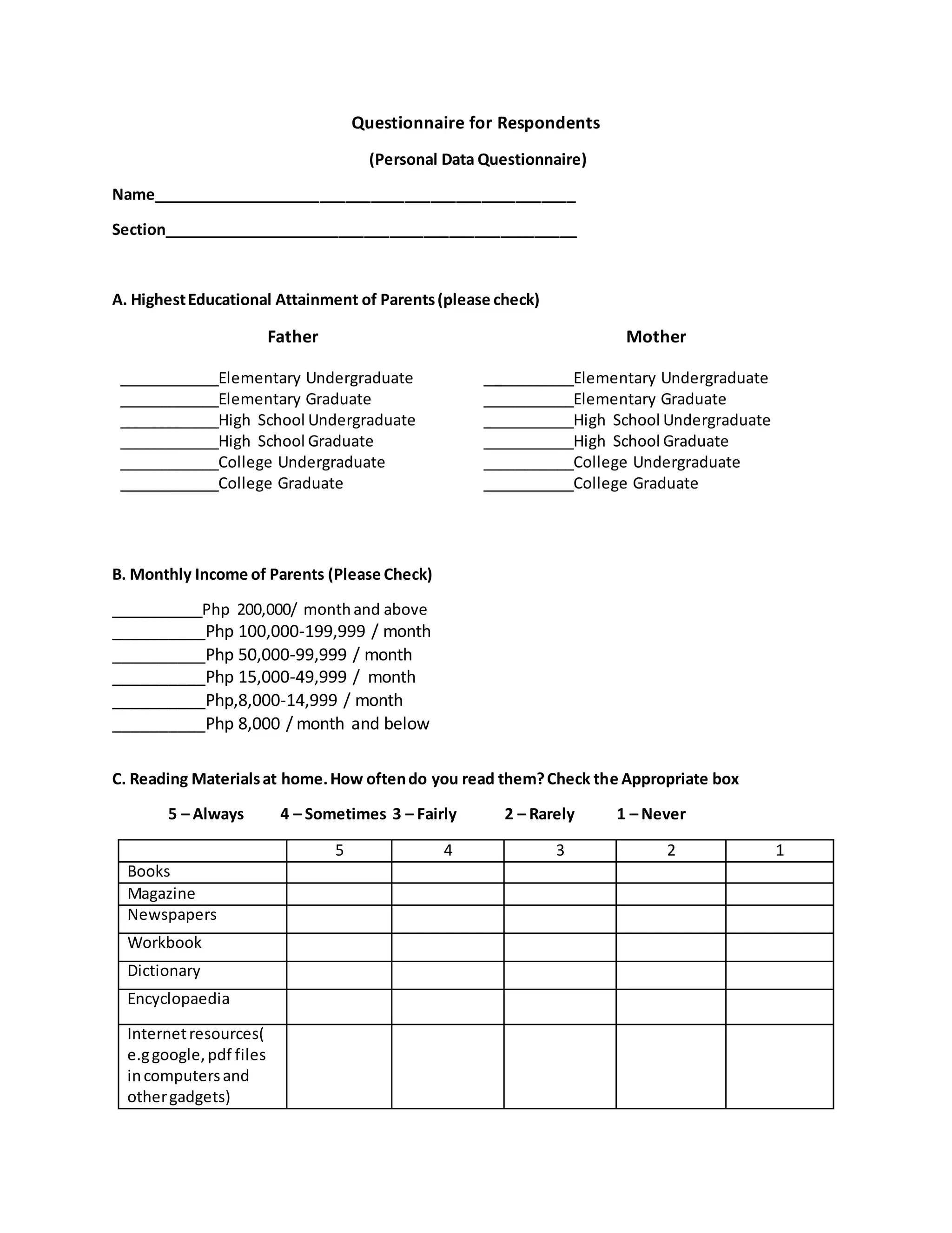 Questionnaire for respondents | DOCX