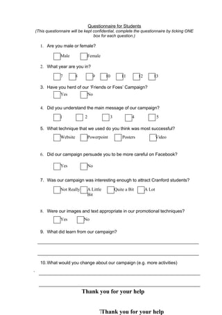 Questionnaire for Students | DOC
