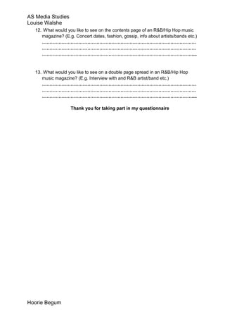 Questionnaire For Target Audience Of Music Magazine | DOCX