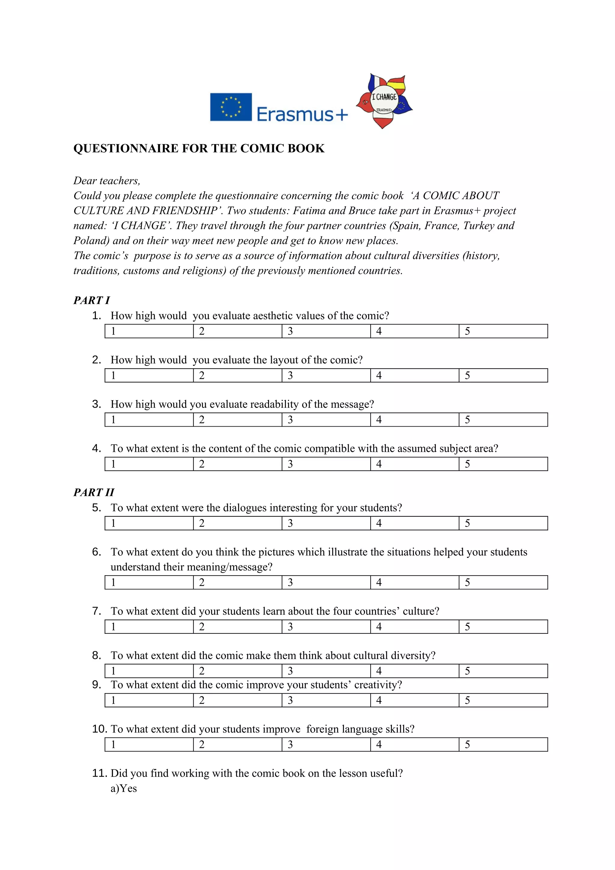 Questionnaire for the COMIC BOOK | PDF