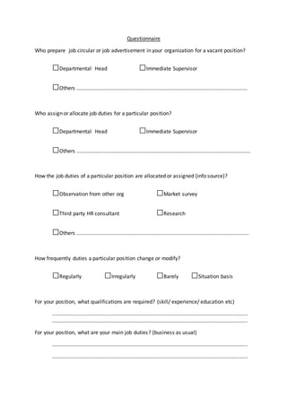 Questionnaire for Job Analysis | DOCX