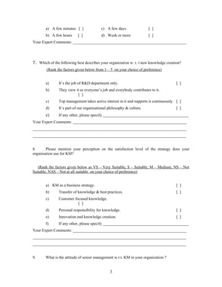 Questionnaire in knowledge management | DOC