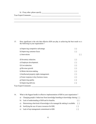 Questionnaire in knowledge management | DOC