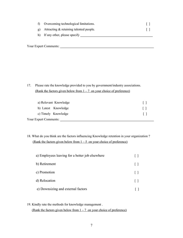 Questionnaire in knowledge management | DOC