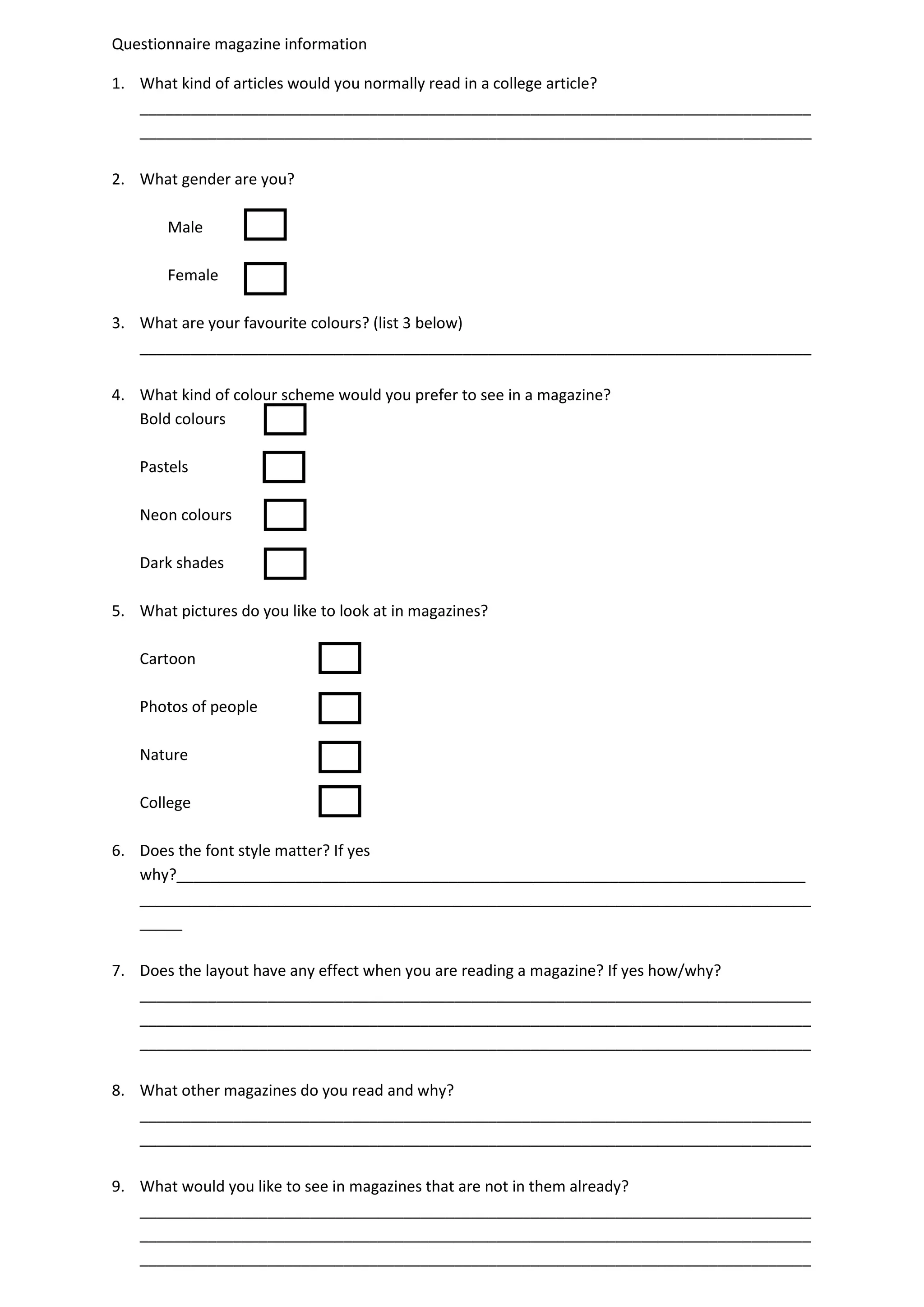 Questionnaire magazine information | PDF