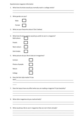 Questionnaire magazine information | PDF