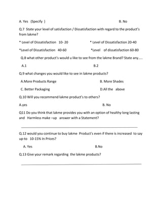 Questionnaire mba project | DOCX