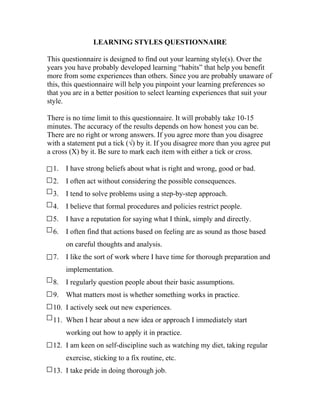Questionnaire of learning style 1 | PDF