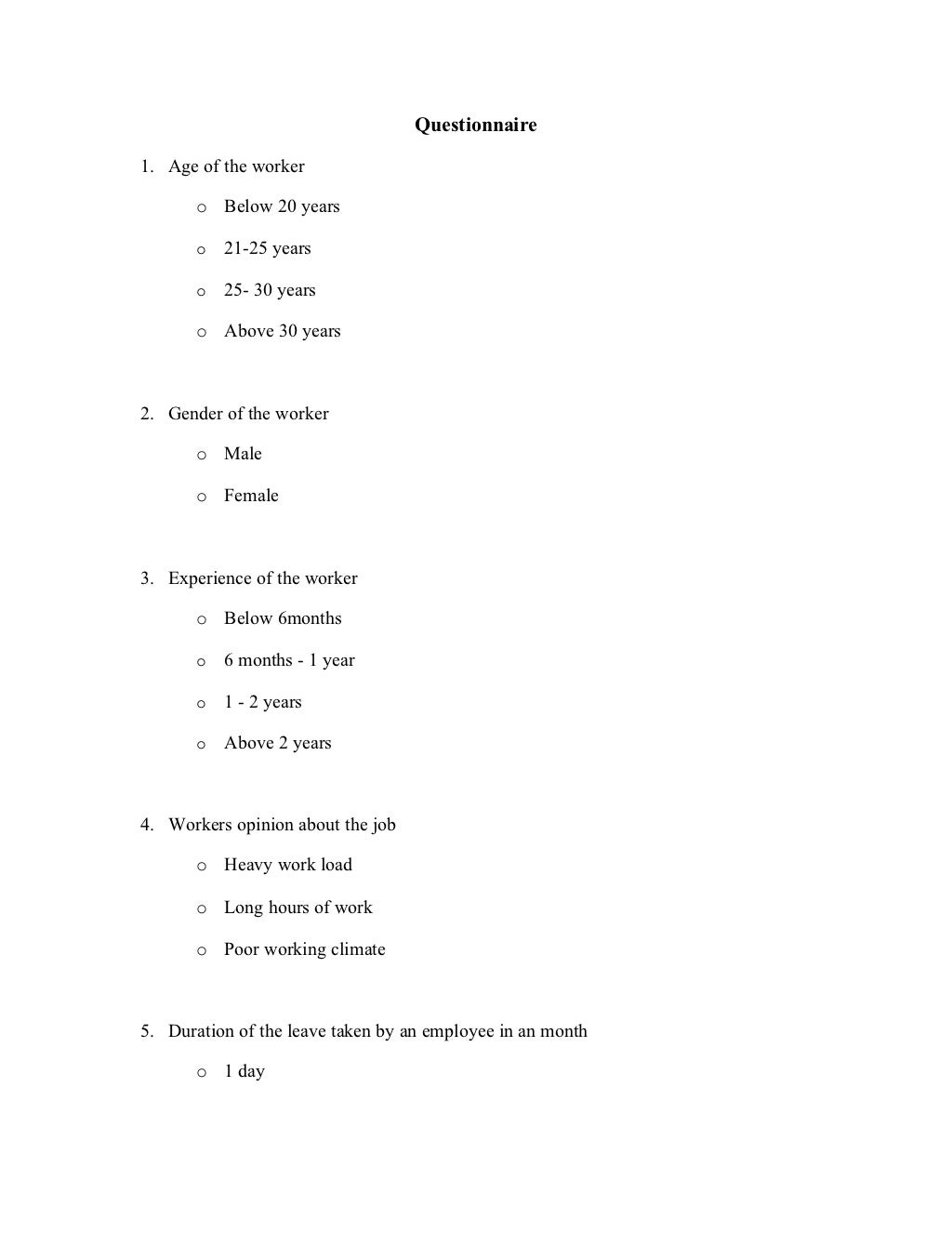 Questionnaire On Absenteeism questionnaire-on-absenteeism
