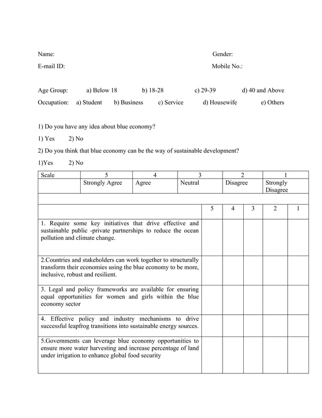 Questionnaire on blue economy | PDF