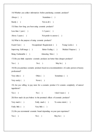 Questionnaire on consumer behaviour on cosmetic product | DOCX