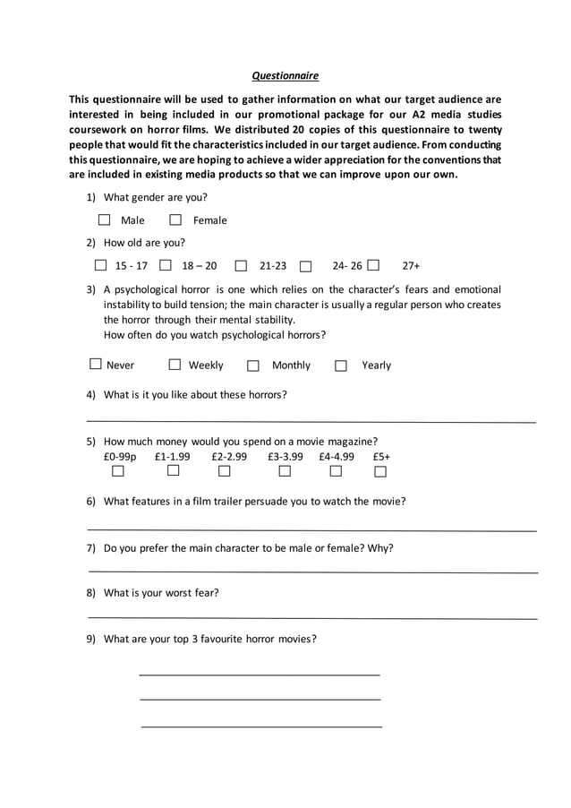Questionnaire One | PDF