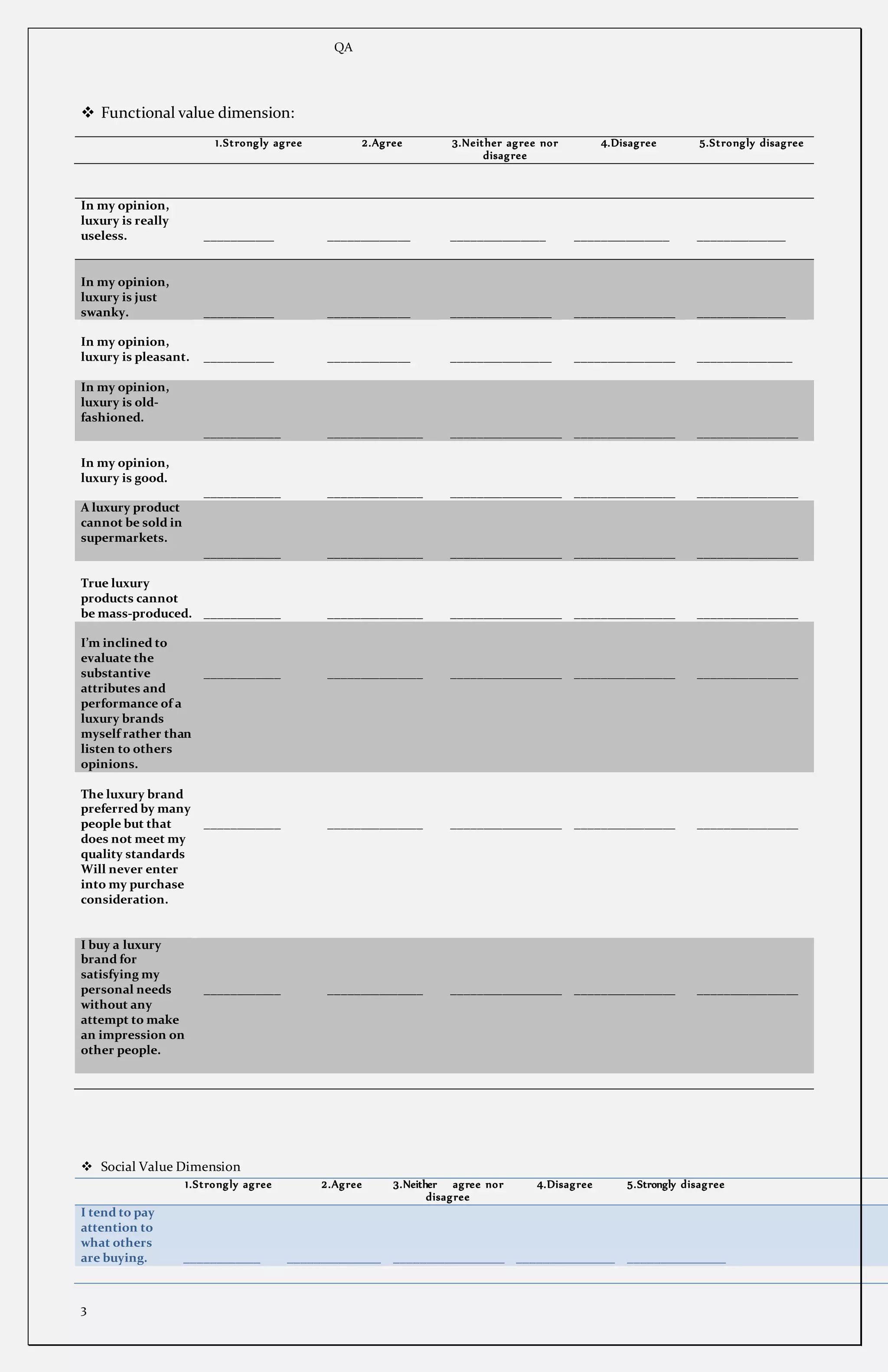 Questionnaire on luxury brand shopping | DOCX