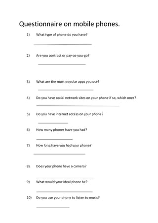 Questionnaire on mobile phones | DOCX