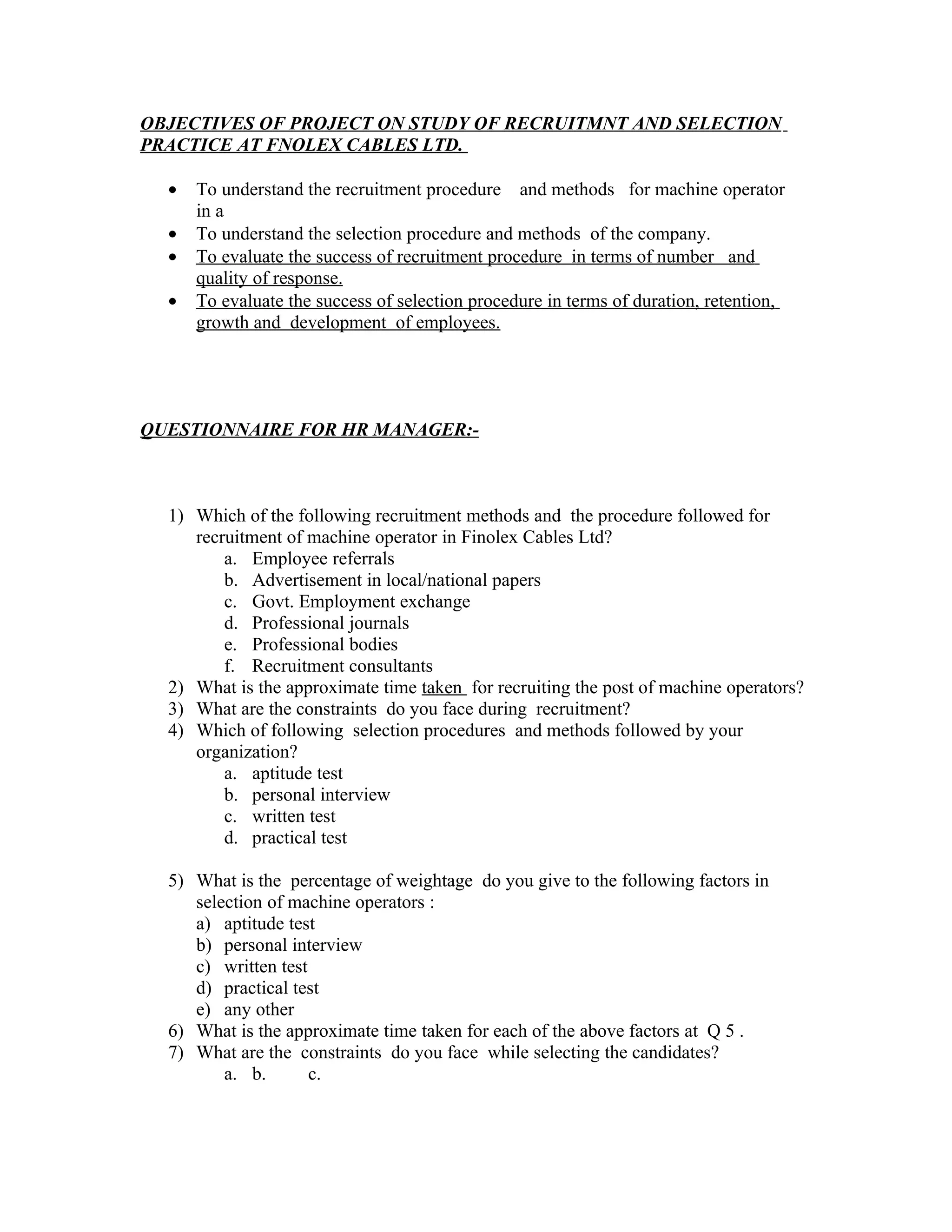 Questionnaire on recruitment and selection | DOC