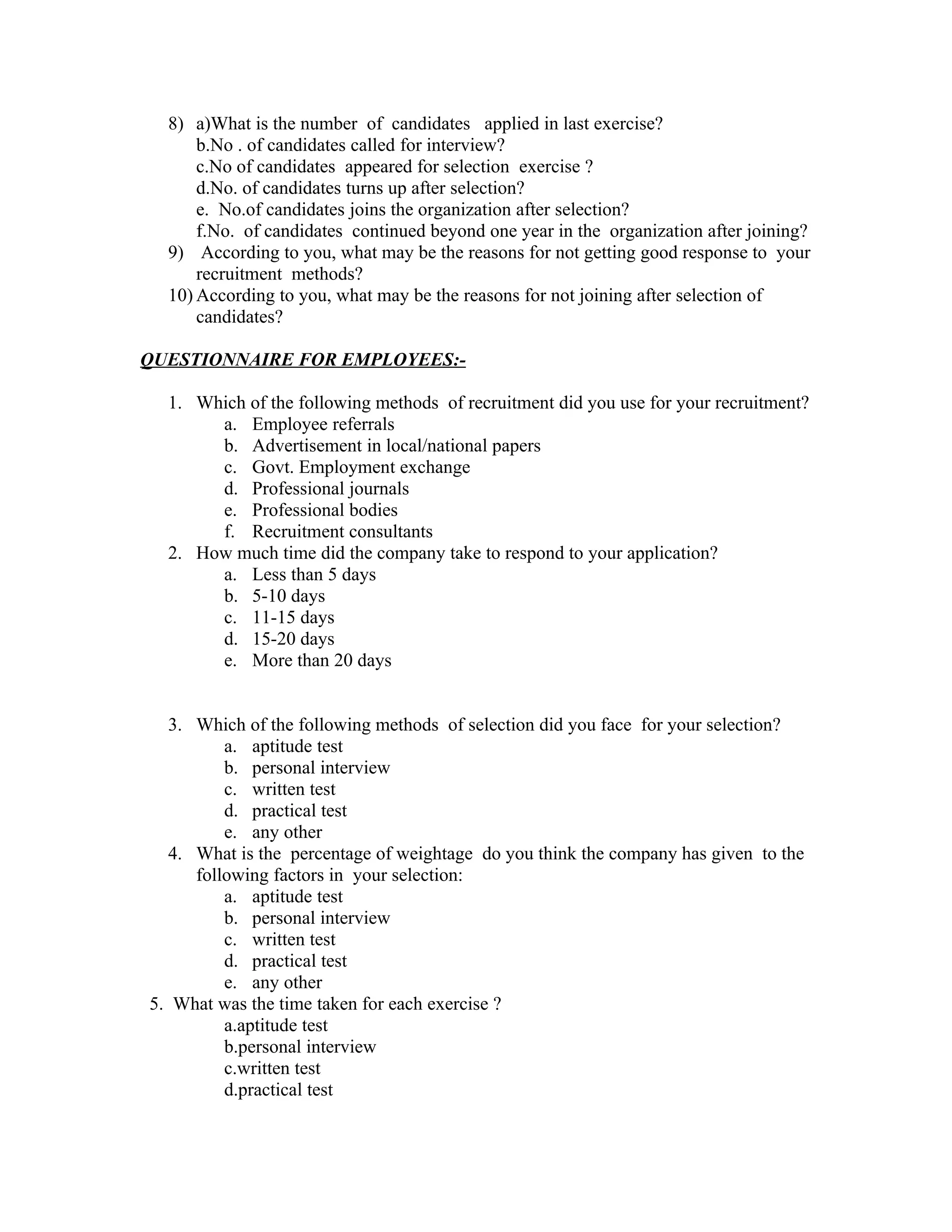 Questionnaire on recruitment and selection | DOC