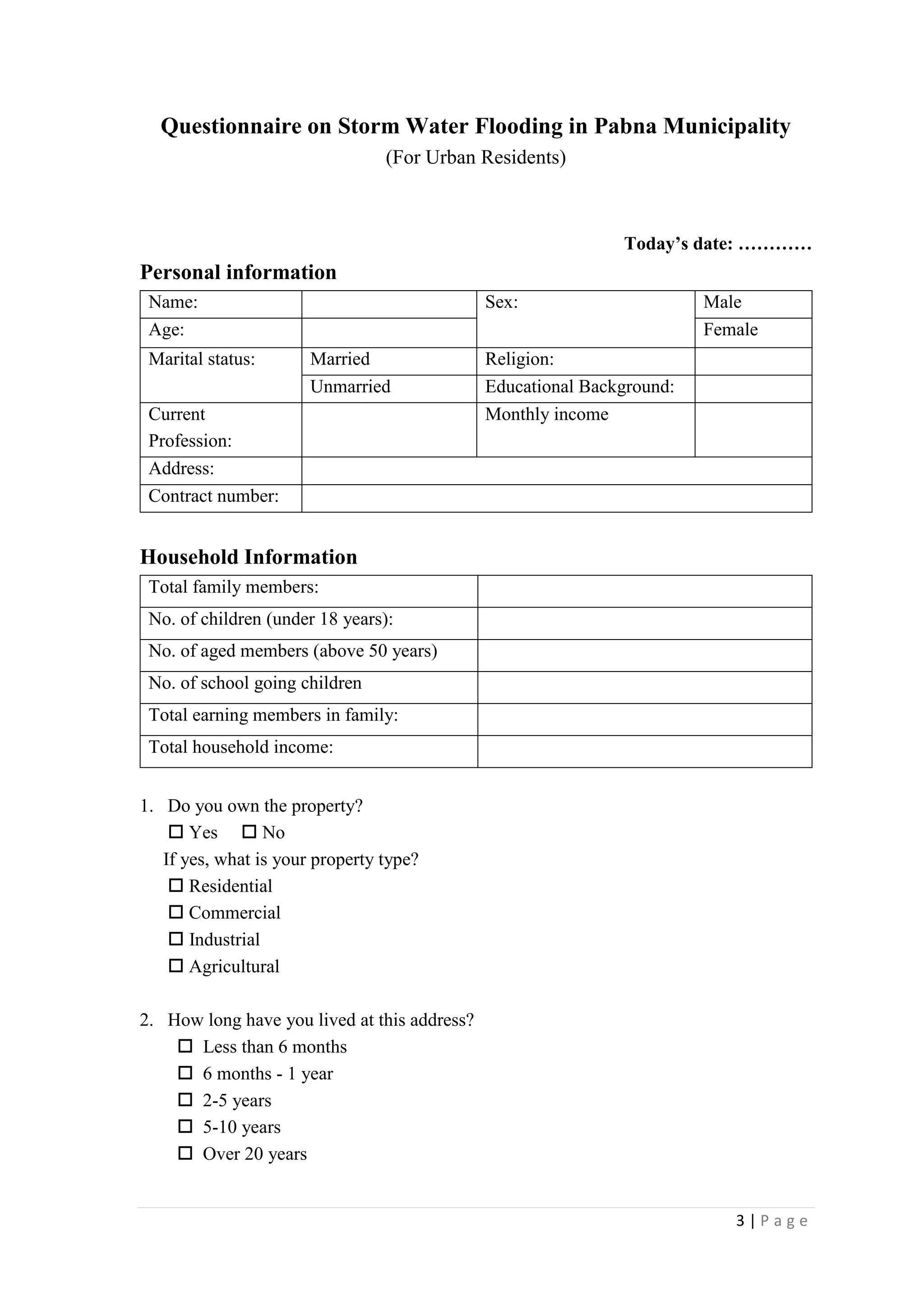 Questionnaire on Storm Water Flooding | PDF