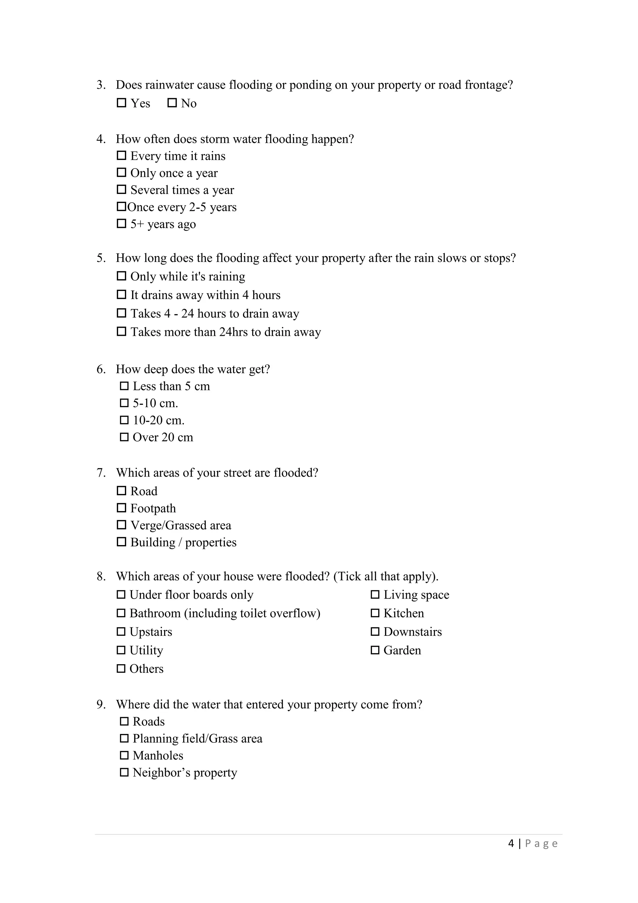 Questionnaire on Storm Water Flooding | PDF