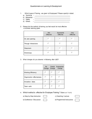 Questionnaire on Training & Development | DOCX | Business | Business ...