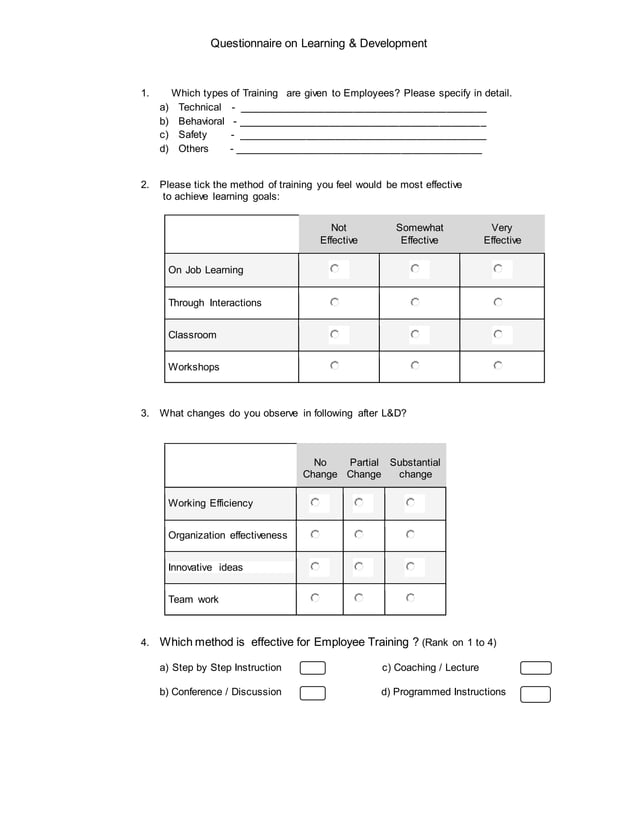 Questionnaire on Training & Development | DOCX | Business | Business ...