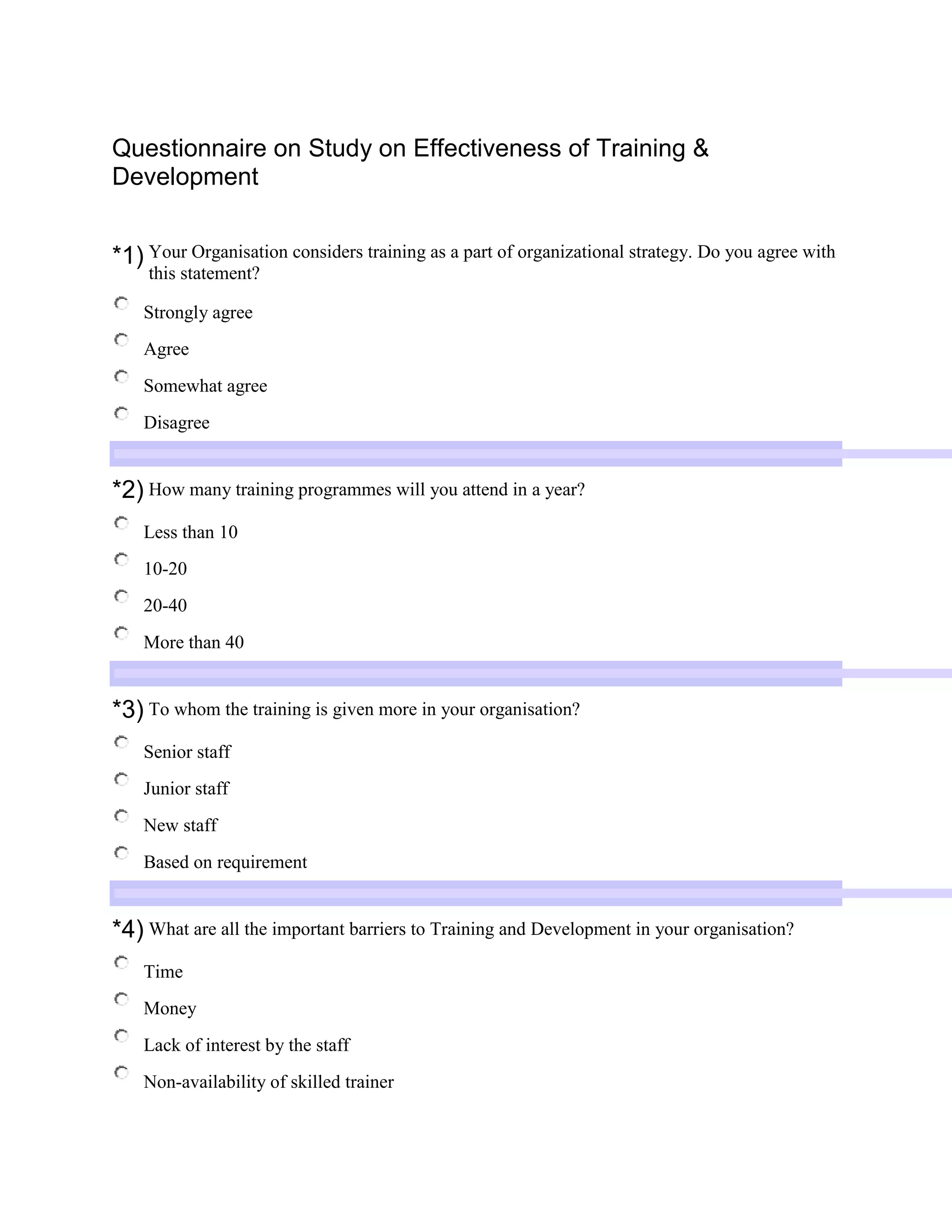 Effectiveness Training Development Questionnaire | PDF