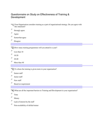 Questionnaire on training | DOCX