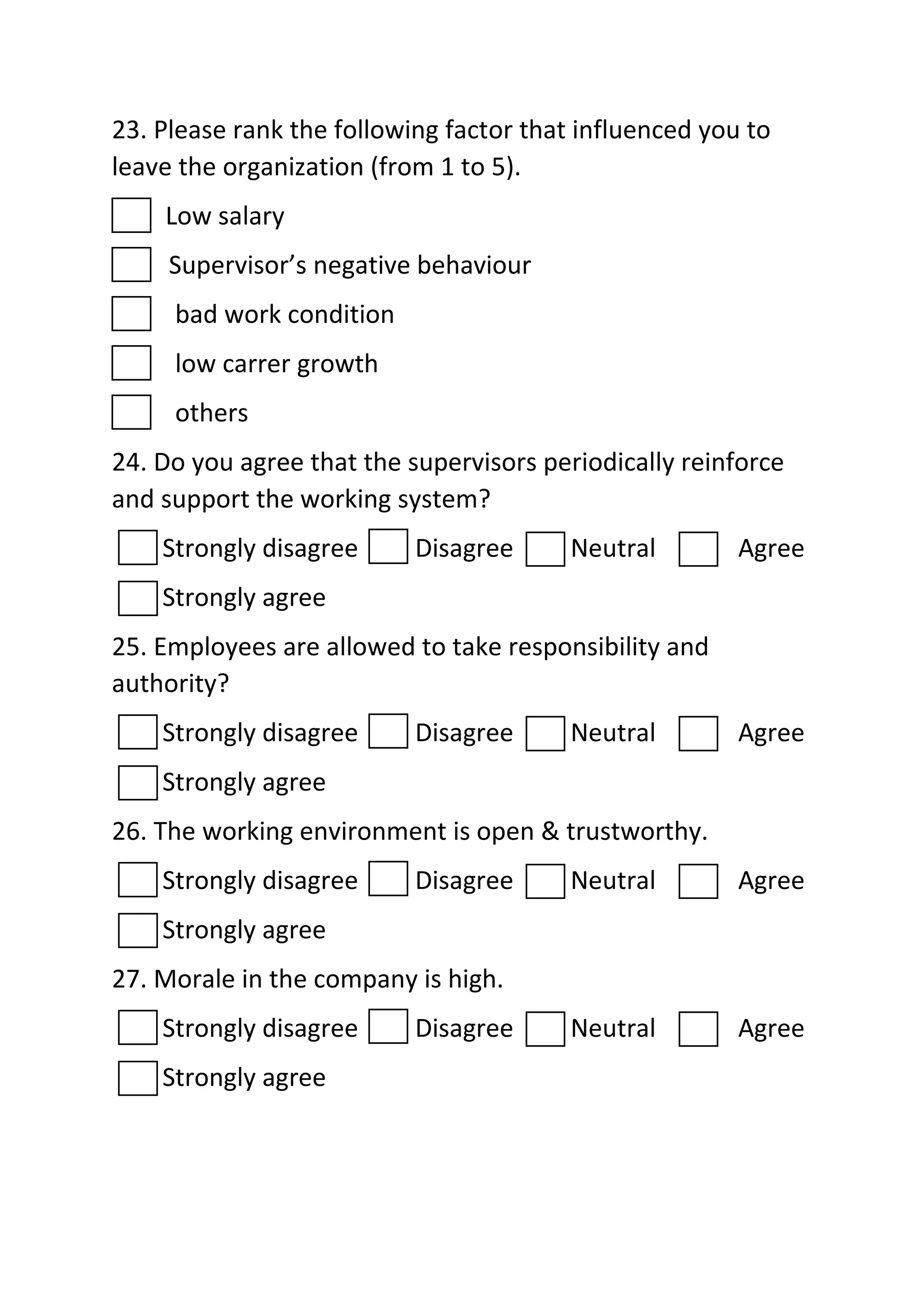 employee retention project Questionnaire pdf | PDF