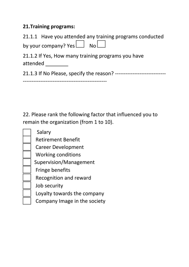 employee retention project Questionnaire pdf | PDF