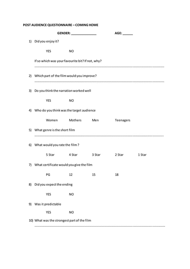 Questionnaire Post Production | DOCX