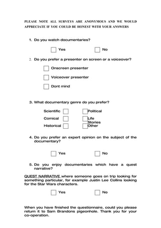 Questionnaire | DOC | Documentary | Genres