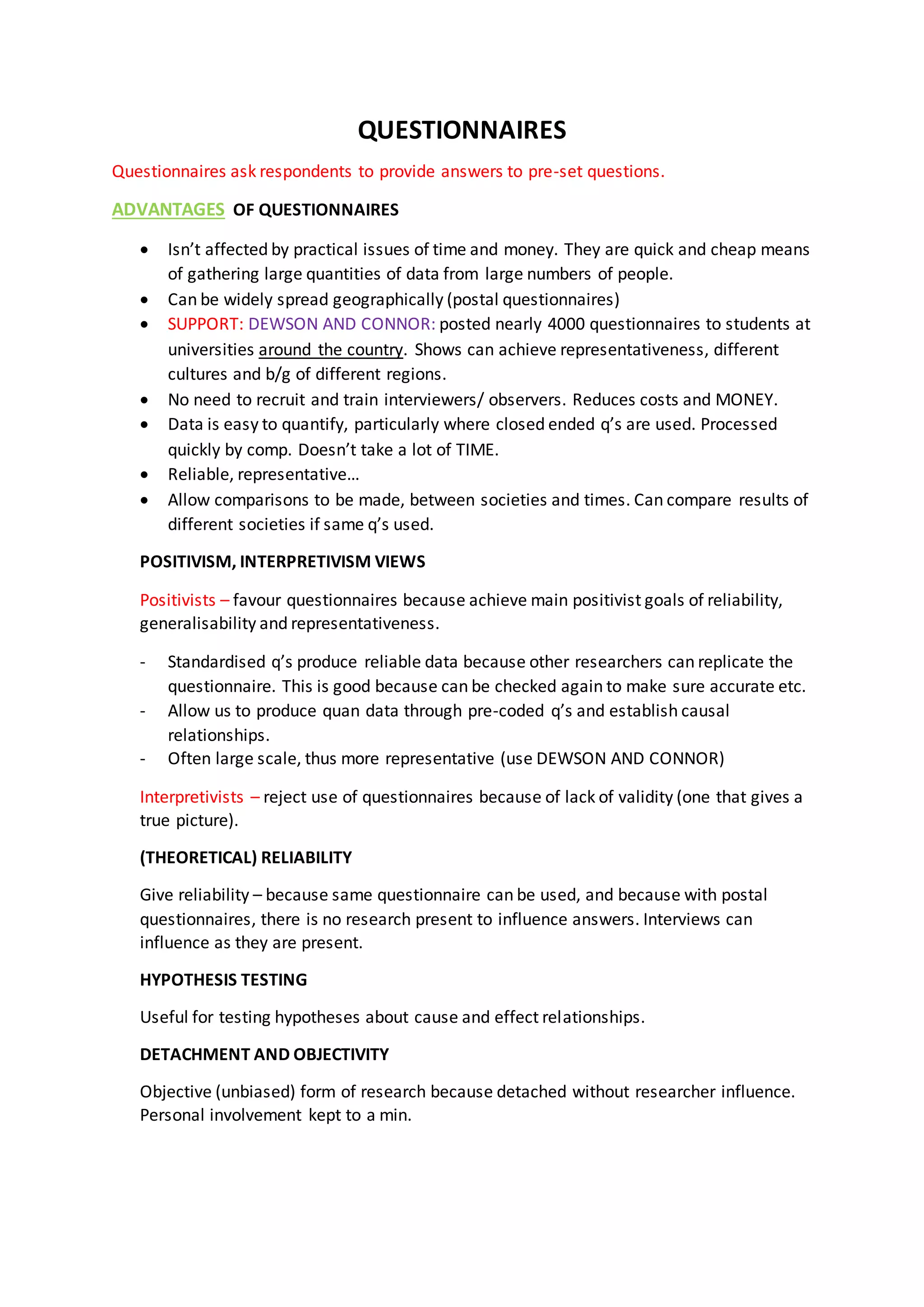 AS SOCIOLOGY UNIT 2 - METHODS - Questionnaires | DOCX