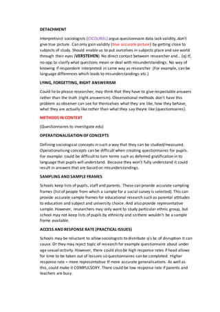AS SOCIOLOGY UNIT 2 - METHODS - Questionnaires | DOCX