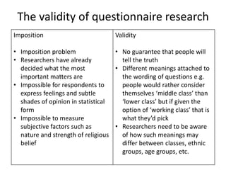 Questionnaires (AS Sociology Research Methods) | PPTX | Educational ...