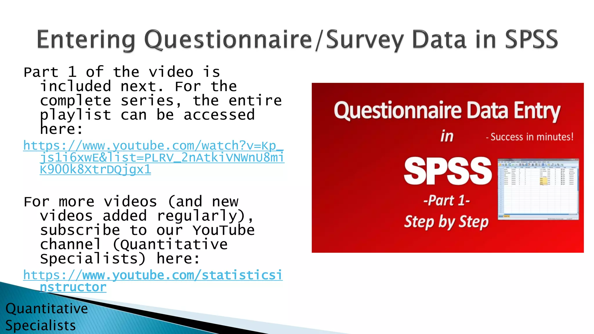 How to enter and analyze questionnaire (survey) data in SPSS | PDF