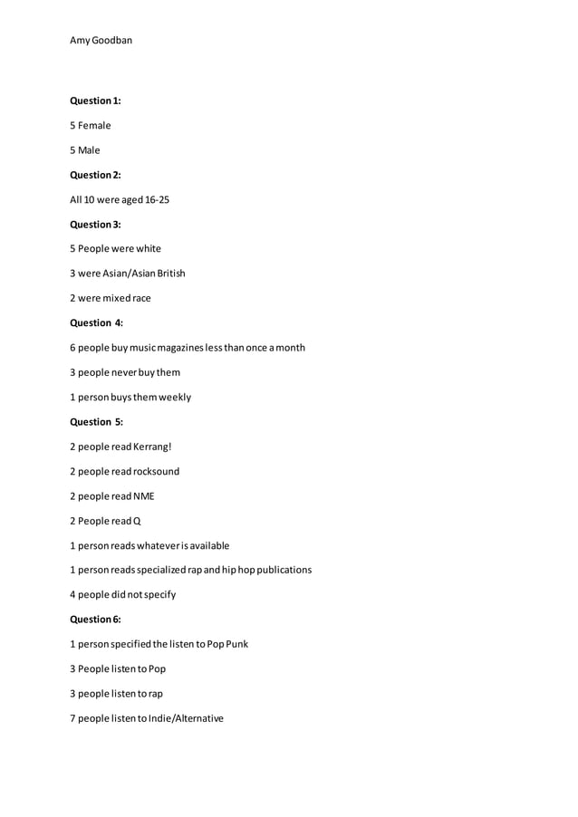 Questionnaire tally | PDF