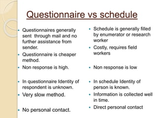 Data Collection tools: Questionnaire vs Schedule | PPTX