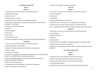 UPSC CSE Mains optional geology previous year Question papers | PPT