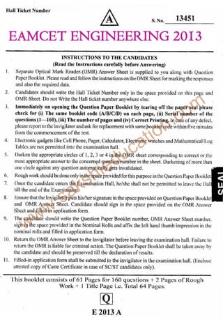 AP EAMCET 2013 Engineering Previous Question Paper | PDF