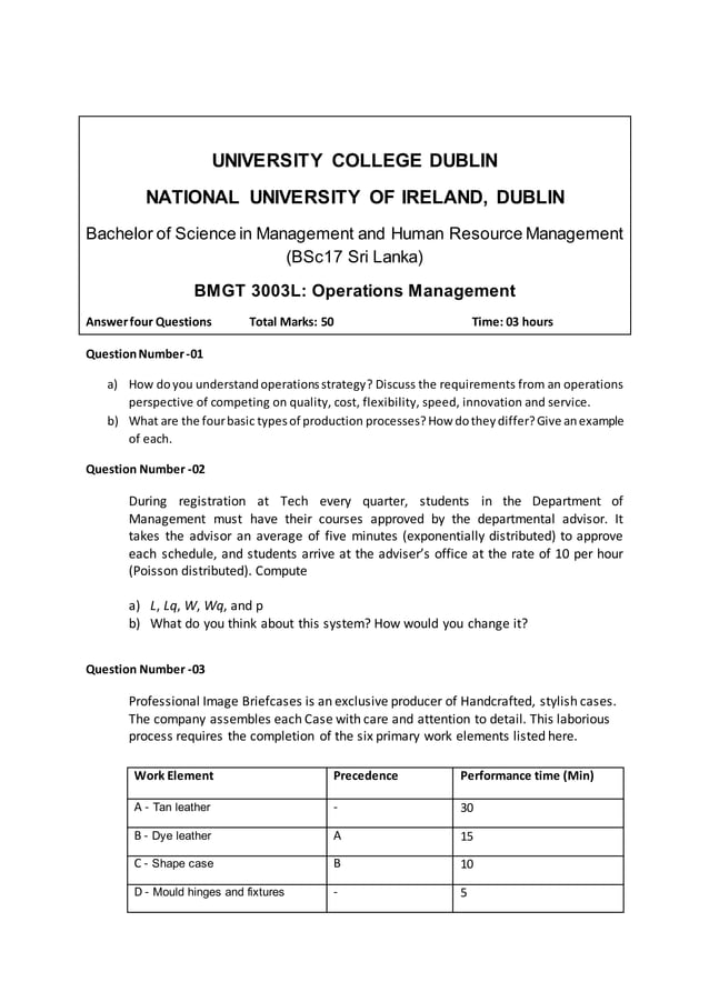 Operation Management Question paper | PDF
