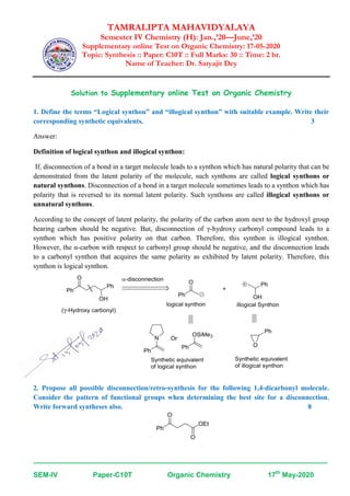 Question paper and its solution of supplementary on line test on ...