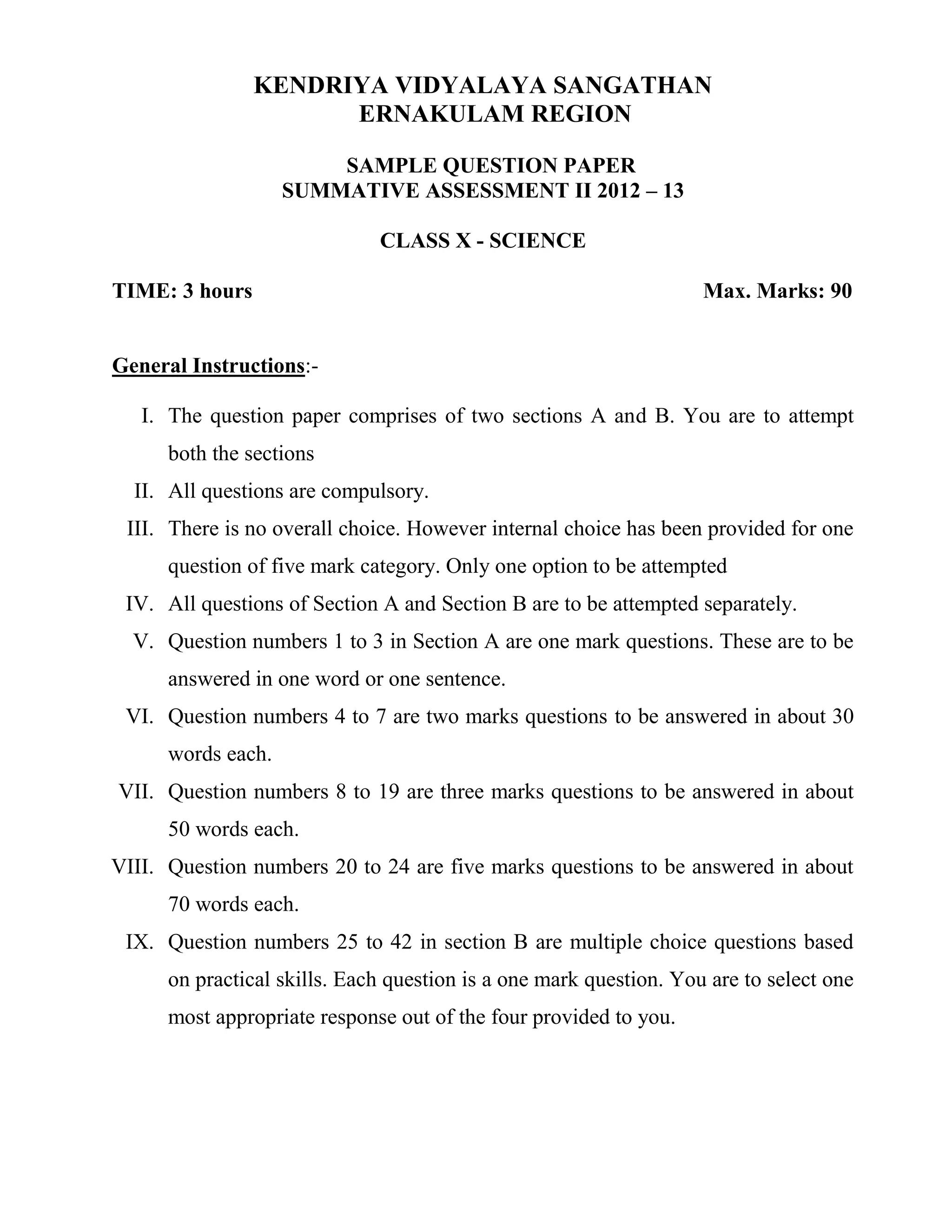 CBSE SAMPLE QUESTION PAPER SA II - SCIENCE | PDF | Chemistry | Science