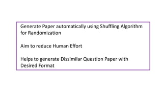 Automatic Question Paper Generator | PPTX