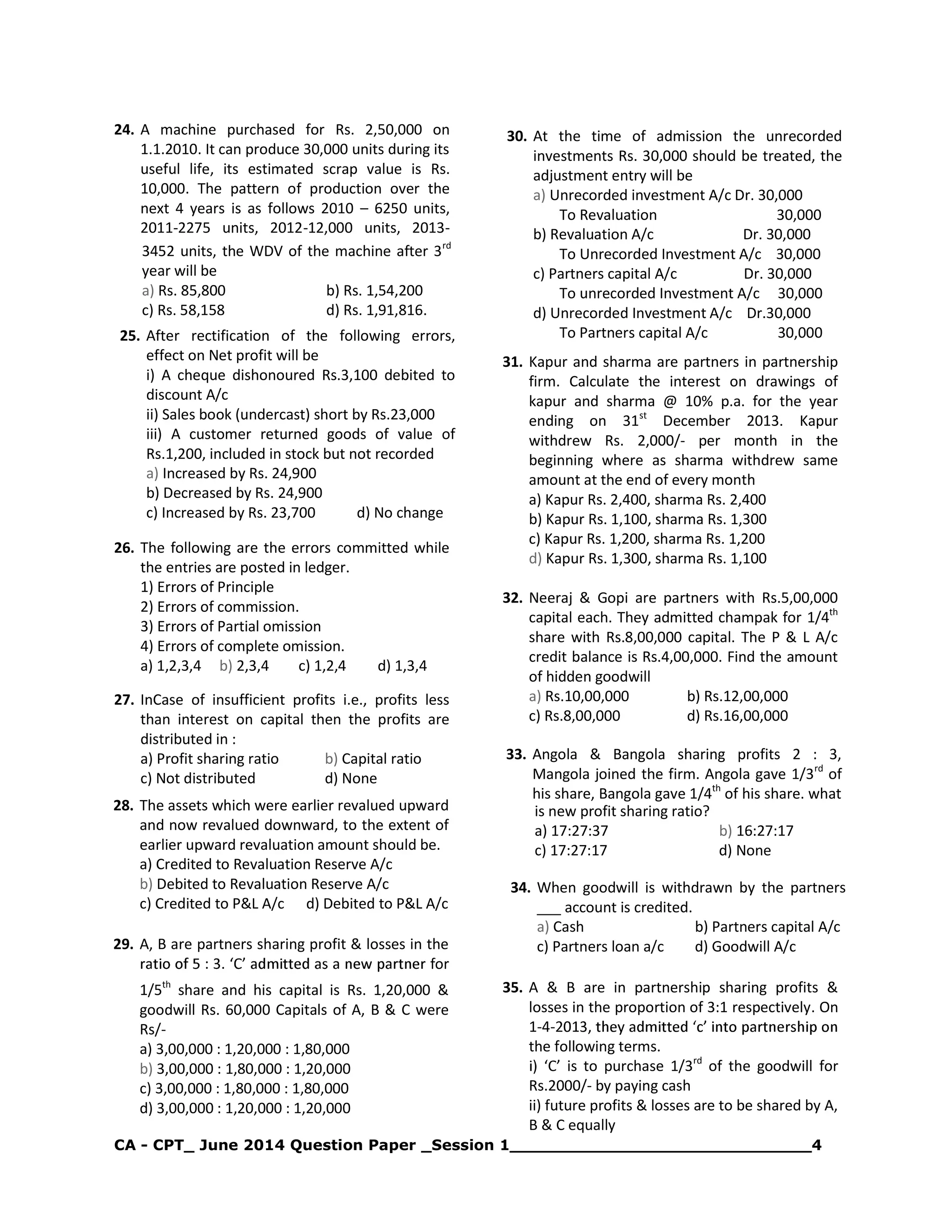 CA CPT Question paper june 2014 | PDF