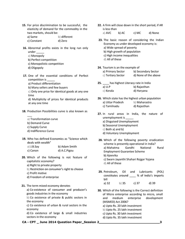 CA CPT Question paper june 2014 | PDF | Business Accounting & Finance ...