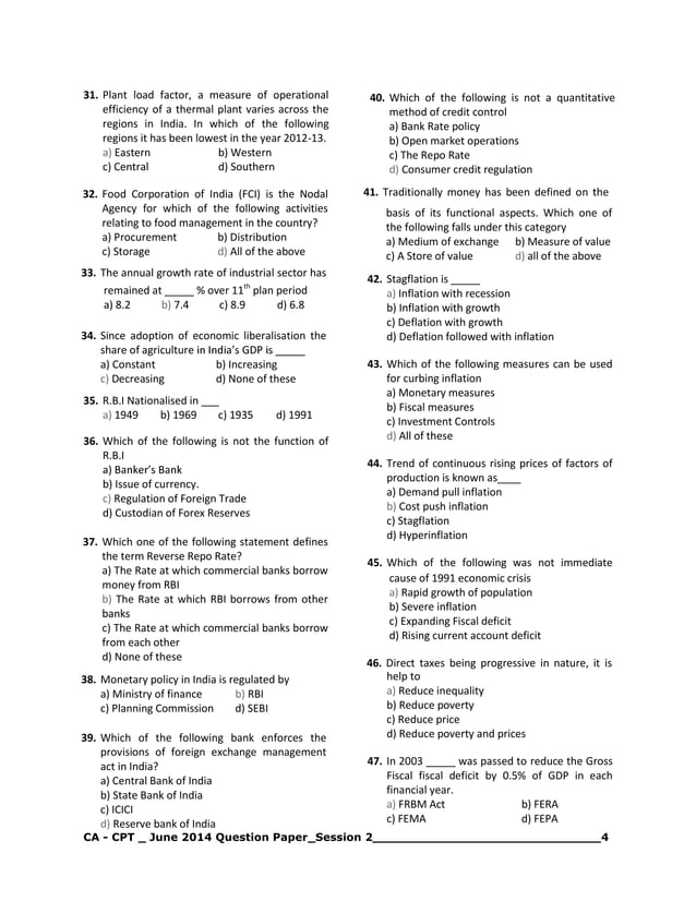 CA CPT Question paper june 2014 | PDF | Business Accounting & Finance ...